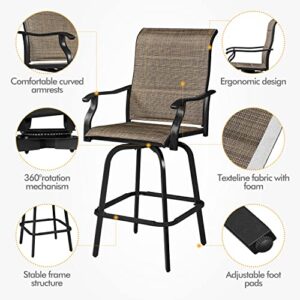 Yaheetech 2 PCS Patio Padded Swivel Bar Stools, Outdoor Padded Texteline Bistro Chairs with High Back and Armrest for Garden Lawn Balcony