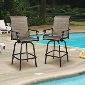 Yaheetech 2 PCS Patio Padded Swivel Bar Stools, Outdoor Padded Texteline Bistro Chairs with High Back and Armrest for Garden Lawn Balcony