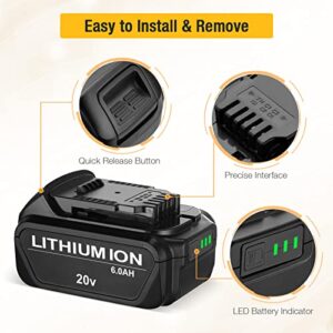 FirstPower Upgraded 6.0Ah DCB200 Battery DCB204 DCB206 - Compatible with Dewalt 20V Battery Cordless Power Tools Li-ion 2 Pack