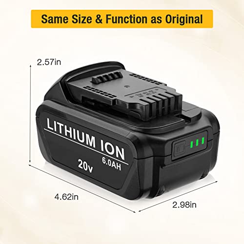 FirstPower Upgraded 6.0Ah DCB200 Battery DCB204 DCB206 - Compatible with Dewalt 20V Battery Cordless Power Tools Li-ion 2 Pack