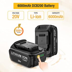 FirstPower Upgraded 6.0Ah DCB200 Battery DCB204 DCB206 - Compatible with Dewalt 20V Battery Cordless Power Tools Li-ion 2 Pack