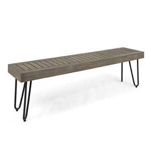 63” gray and black contemporary rectangular outdoor bench