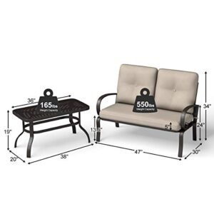 Casart Modern Loveseat and Coffee Table Set, 2 Pcs Loveseat Furniture Set with Cushion and Metal Frame, Perfect for Patio, Garden and More