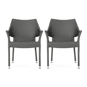 christopher knight home cliff outdoor wicker chairs, 2-pcs set, grey