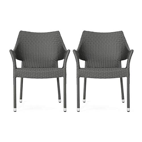 Christopher Knight Home Cliff Outdoor Wicker Chairs, 2-Pcs Set, Grey