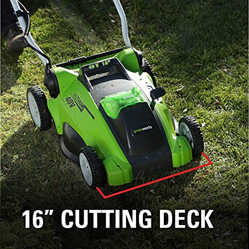 Greenworks 40V 16" Cordless Electric Lawn Mower, 4.0Ah Battery and Charger Included