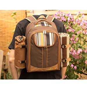 apollo walker Picnic Backpack Bag for 2 Person with Cooler Compartment, Detachable Bottle/Wine Holder, Fleece Blanket, Plates and Cutlery(2 Person, Brown)