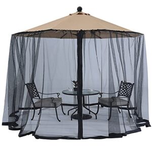 outdoor wind 9ft-11ft patio umbrella netting with zipper door and weight bags,black