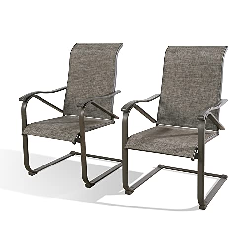 PEAK HOME FURNISHINGS Patio C Spring Motion Dining Chairs Armchair Outdoor Mesh Fabric Rocking Chairs with High Back, Set of 2