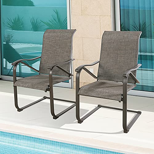 PEAK HOME FURNISHINGS Patio C Spring Motion Dining Chairs Armchair Outdoor Mesh Fabric Rocking Chairs with High Back, Set of 2