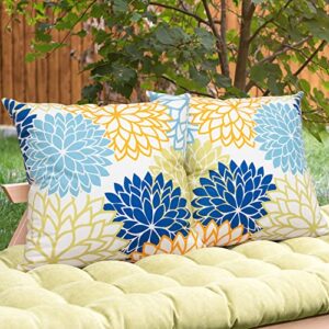 nymphia yellow blue green pillow covers 18×18 set of 2 outdoor throw pillows for couch sofa patio home summer decorative dahlia square cushion cases