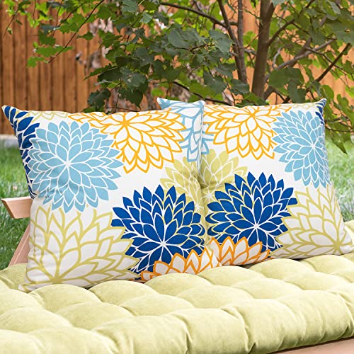 Nymphia Yellow Blue Green Pillow Covers 18x18 Set of 2 Outdoor Throw Pillows for Couch Sofa Patio Home Summer Decorative Dahlia Square Cushion Cases