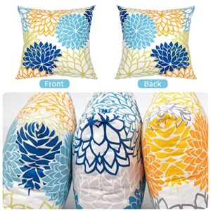 Nymphia Yellow Blue Green Pillow Covers 18x18 Set of 2 Outdoor Throw Pillows for Couch Sofa Patio Home Summer Decorative Dahlia Square Cushion Cases