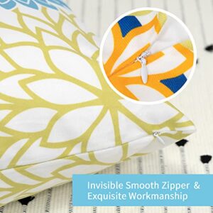 Nymphia Yellow Blue Green Pillow Covers 18x18 Set of 2 Outdoor Throw Pillows for Couch Sofa Patio Home Summer Decorative Dahlia Square Cushion Cases