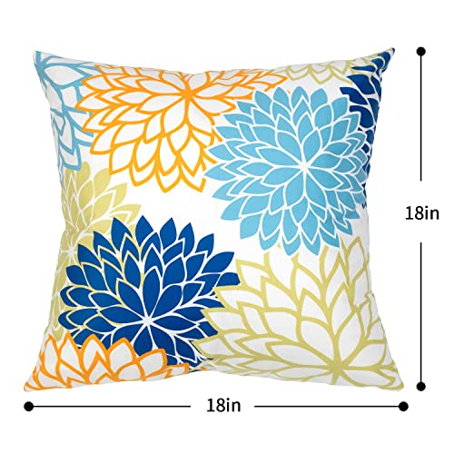 Nymphia Yellow Blue Green Pillow Covers 18x18 Set of 2 Outdoor Throw Pillows for Couch Sofa Patio Home Summer Decorative Dahlia Square Cushion Cases