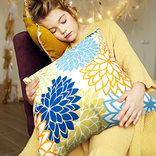 Nymphia Yellow Blue Green Pillow Covers 18x18 Set of 2 Outdoor Throw Pillows for Couch Sofa Patio Home Summer Decorative Dahlia Square Cushion Cases