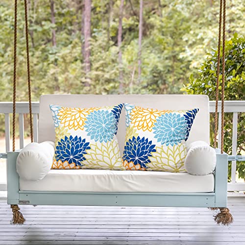 Nymphia Yellow Blue Green Pillow Covers 18x18 Set of 2 Outdoor Throw Pillows for Couch Sofa Patio Home Summer Decorative Dahlia Square Cushion Cases