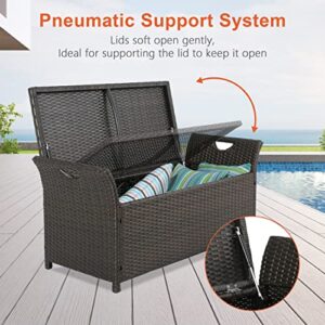 Iwicker Patio Wicker Storage Bench,Outdoor Rattan Deck Box with Cushion, Red