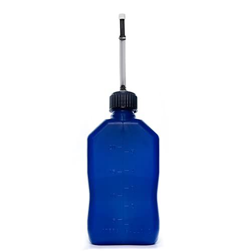 VP Racing Fuels 5 Gallon Square Motorsport Utility Jug Blue w/ 14 Inch Standard Hose. Features Close-Trimmed Cap and Neck for Tight Seal