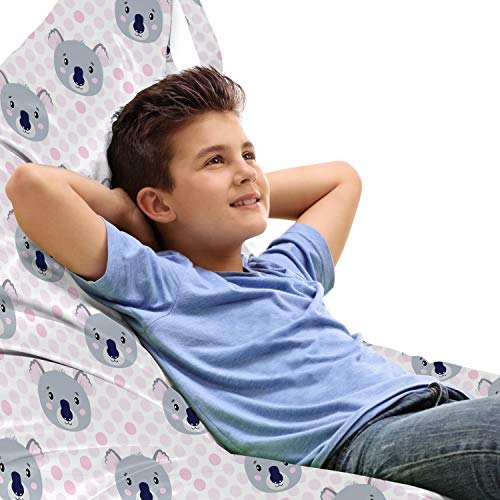 Ambesonne Cartoon Lounger Chair Bag, Print of Funny Looking Koala Faces and Polka Dots in Pastel Tones, High Capacity Storage with Handle Container, Lounger Size, Pale Purpleblue Pale Pink