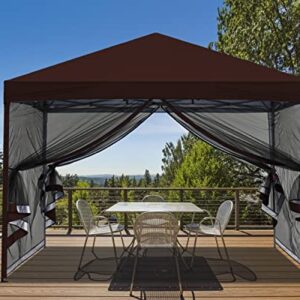 MASTERCANOPY Pop-Up Easy Setup Outdoor Canopy with Netting Screen Walls (8x8, Brown)