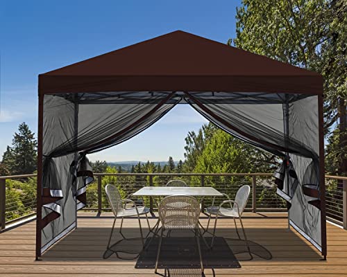 MASTERCANOPY Pop-Up Easy Setup Outdoor Canopy with Netting Screen Walls (8x8, Brown)