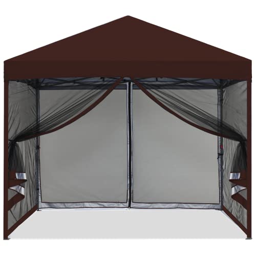 MASTERCANOPY Pop-Up Easy Setup Outdoor Canopy with Netting Screen Walls (8x8, Brown)