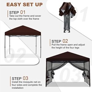 MASTERCANOPY Pop-Up Easy Setup Outdoor Canopy with Netting Screen Walls (8x8, Brown)