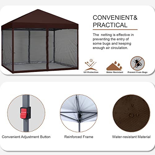 MASTERCANOPY Pop-Up Easy Setup Outdoor Canopy with Netting Screen Walls (8x8, Brown)