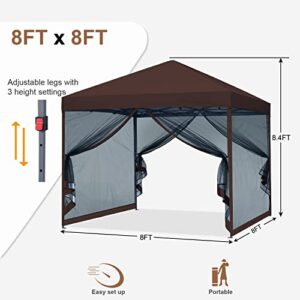 MASTERCANOPY Pop-Up Easy Setup Outdoor Canopy with Netting Screen Walls (8x8, Brown)