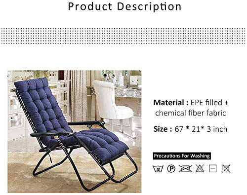 Sun Lounger Chair Cushions,67-inch Lounge Chaise Cushion Sun Lounger Mattress with Non-Slip Back Elastic Sleeve for Garden Outdoor/Indoor/Sofa/Tatami/Car Seat/Bench(67 x 21 x 3 inch, Blue)