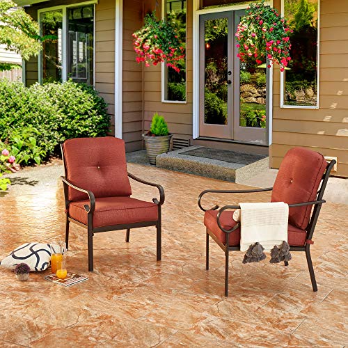 LOKATSE HOME Outdoor Conversation Furniture Set Patio Dining Metal Single Chairs with Cushion, 2, Red