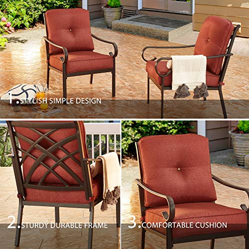 LOKATSE HOME Outdoor Conversation Furniture Set Patio Dining Metal Single Chairs with Cushion, 2, Red