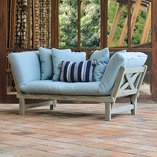 Cambridge Casual West Lake Outdoor Convertible Sofa Daybed, Solid Wood, Weathered Gray/Blue Spruce Cushion