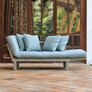 Cambridge Casual West Lake Outdoor Convertible Sofa Daybed, Solid Wood, Weathered Gray/Blue Spruce Cushion