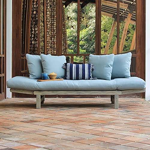 Cambridge Casual West Lake Outdoor Convertible Sofa Daybed, Solid Wood, Weathered Gray/Blue Spruce Cushion