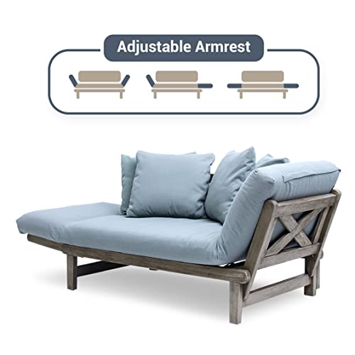 Cambridge Casual West Lake Outdoor Convertible Sofa Daybed, Solid Wood, Weathered Gray/Blue Spruce Cushion