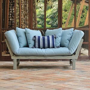 Cambridge Casual West Lake Outdoor Convertible Sofa Daybed, Solid Wood, Weathered Gray/Blue Spruce Cushion