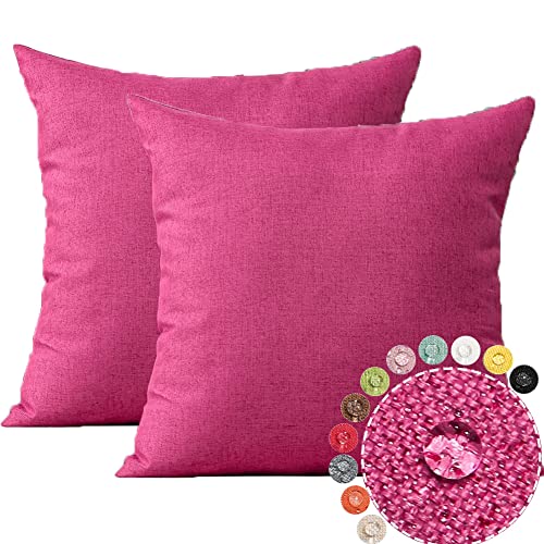 OTOSTAR Pack of 2 Outdoor Waterproof Throw Pillow Covers 18x18 Inch Garden Decorative Pillow Covers Square Outdoor Pillowcases Patio Cushion Case Pillows for Couch Tent Sofa Balcony Decor (Hot Pink)