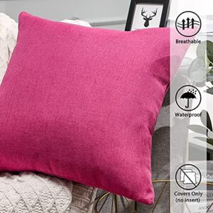 OTOSTAR Pack of 2 Outdoor Waterproof Throw Pillow Covers 18x18 Inch Garden Decorative Pillow Covers Square Outdoor Pillowcases Patio Cushion Case Pillows for Couch Tent Sofa Balcony Decor (Hot Pink)