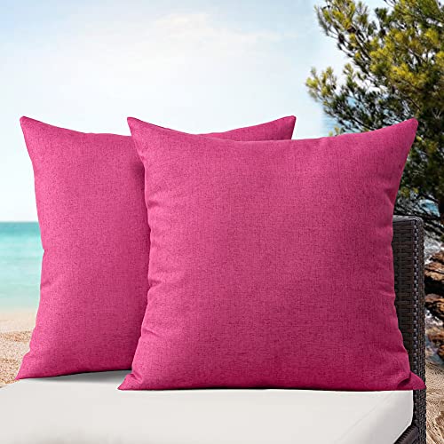 OTOSTAR Pack of 2 Outdoor Waterproof Throw Pillow Covers 18x18 Inch Garden Decorative Pillow Covers Square Outdoor Pillowcases Patio Cushion Case Pillows for Couch Tent Sofa Balcony Decor (Hot Pink)