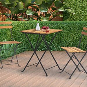 SUNBURY 3 Piece Patio Bistro Set, Outdoor Furniture Set, Weather-Resistant Folding Table and Chairs, Wooden Top Steel Frame Foldable Chairs for Outdoor/Indoor, Balcony (Burlywood)