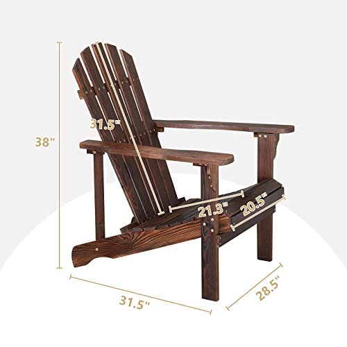 Outvita Adirondack Chair with Ottoman, Outdoor Wooden Lounge Chair, All Weather Patio Carbonized Furniture Chair for Pool Lawn Fire Pit Yard Beach