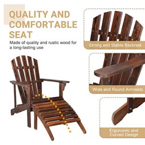 Outvita Adirondack Chair with Ottoman, Outdoor Wooden Lounge Chair, All Weather Patio Carbonized Furniture Chair for Pool Lawn Fire Pit Yard Beach