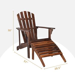 Outvita Adirondack Chair with Ottoman, Outdoor Wooden Lounge Chair, All Weather Patio Carbonized Furniture Chair for Pool Lawn Fire Pit Yard Beach