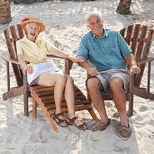 Outvita Adirondack Chair with Ottoman, Outdoor Wooden Lounge Chair, All Weather Patio Carbonized Furniture Chair for Pool Lawn Fire Pit Yard Beach