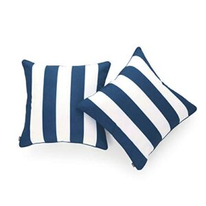 hofdeco outdoor patio decorative throw pillow cover weather water resistant canvas navy blue stripes 18″x18″ set of 2