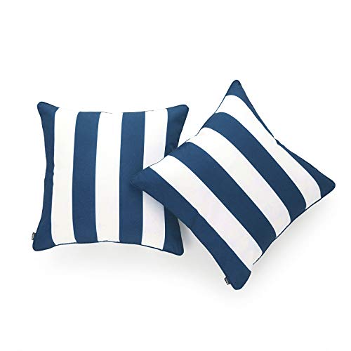 Hofdeco Outdoor Patio Decorative Throw Pillow Cover Weather Water Resistant Canvas Navy Blue Stripes 18"x18" Set of 2