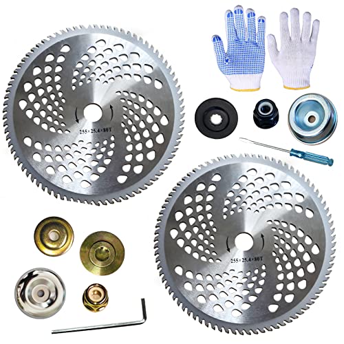 AI.YUYU Upgrade 2-Set 10" x 80T Carbide Tip Brush Cutter Blade with The Universal Adapter Kit for Cutter, Trimmer, Weed Eater (2 Different Adapter Kits Totaling 9 Parts)