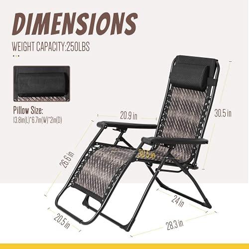 Omelaza Outdoor Zero Gravity Lounge Chair, Adjustable Reclining Patio Folding Chair with Headrest and Cup Holder, All-Weather Rattan Wicker for Pool, Yard, Garden - Grey